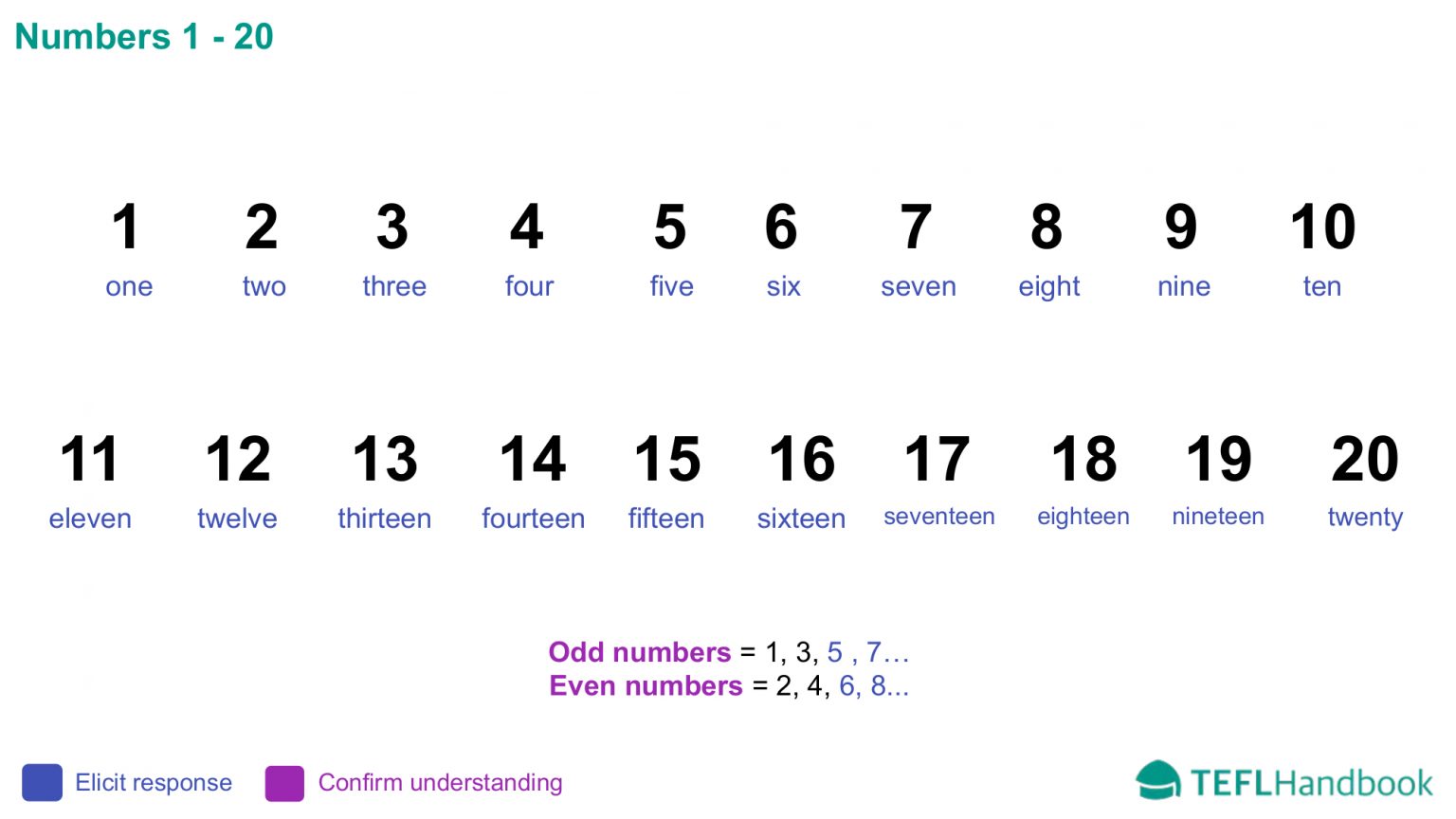 Teaching numbers 1 - 20 to adult beginners